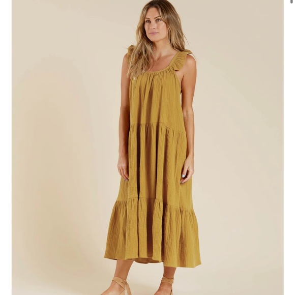 Rylee + Cru | Dresses | Rylee Cru Abbie Tiered Maxi In Gold | Poshmark